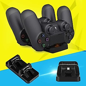 Richer-R Controller Charger for , Dual Charging Dock Docking Station Stand USB Charger for Playstation 4 Game Controller, Built-in Micro USB Adapter Port