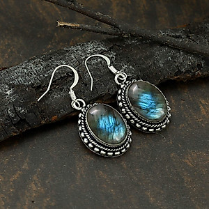 15.15 Cts Natural Labradorite Dangle Earrings For Women, Handmade Birthstone Jewelry Mother's Day Gifts For Mom Wife