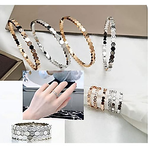 Detail 18K Plated Platinum/Rose Gold Cute Bee Honeycomb Ring Minimalist Women's Geometric 3PCS Set Shiny Cubic Zirconia Diamond Hexagonal Ring Wedding Anniversary Eternity Ring (8#, Platinum)