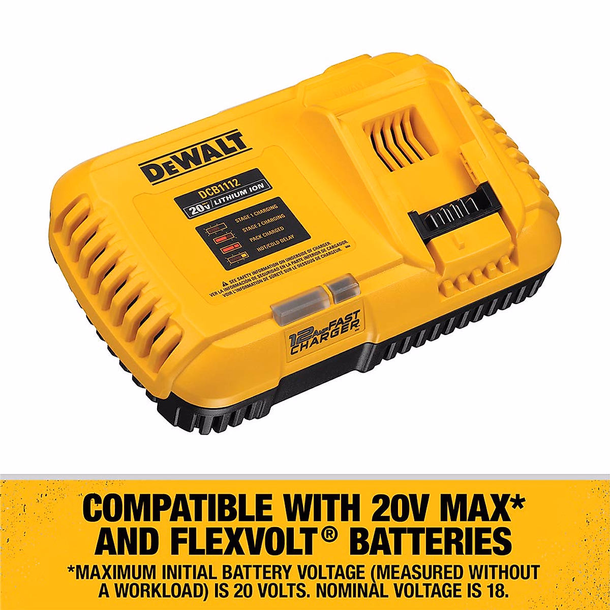 DEWALT Battery Charger, 20V + Flexvolt Fast Charger (DCB1112)