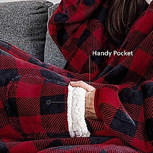 RRSHUN Wearable Hoodie Blanket, Oversized Sherpa Blanket Hoodie, Super Warm Cozy Sweatshirt with Pockets and Sleeves, One Size for Adults Kids