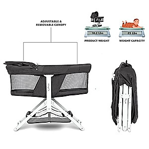Dream On Me 2-in-1 Convertible Insta Fold Bassinet and Cradle in Black, Lightweight, Portable and Easy to Fold Baby Bassinet, Adjustable Canopy, Breathable Mesh Sides, JPMA Certified