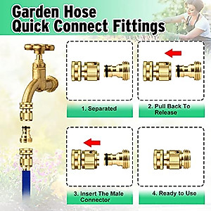 2 Sets Garden Hose Quick Connector, 3/4 Inch GHT Thread Fitting, Quick Connect and Disconnect Solid Brass Garden Hose Coupler No-Leak Faucet Female Quick Connector and Male Adapters