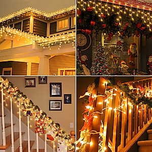 BEEWIN 200 Christmas Icicle Lights, Warm White Clear Bulbs with 23FT Long White Wire, Professional Grade String Lights for Indoor & Outdoor,Xmas,Party, Patio, Courtyard, Window, Fence, Trees Decor