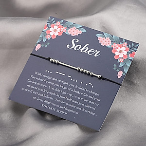 Lywjyb Birdgot Morse Code Bracelet Sober Gift Sobriety Jewelry Sobriety Gift for Women Men (sober silver morse)