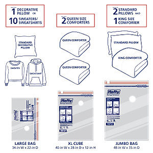 Hefty Shrink-Pak Starter Kit - 2 Large, 1 XL Cube, 1 Jumbo Vacuum Seal Storage Bag and Hand Pump – Space Saver Bags for Clothing, Pillows, Towels, or Blankets, 5 Pc Set