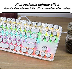 RMENST Gaming Keyboard, 87 Keys, Wired LED Backlit Computer Keyboard, USB Ergonomic Mechanical Keyboard for Desktop/Computer/PC (Color : White)