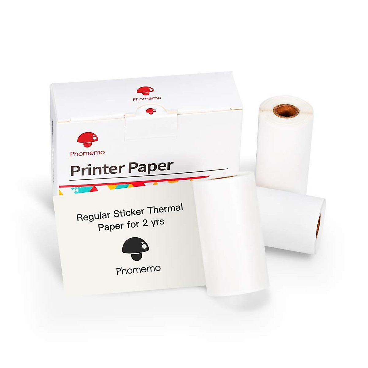 Phomemo White Self-Adhesive Thermal Paper, Glossy Printable Sticker Paper for Phomemo M02/M02 Pro/M02S/M03 Bluetooth Pocket Mobile Printer, Black on White, 50mm x 3.5m, Diameter 30mm, 3-Rolls