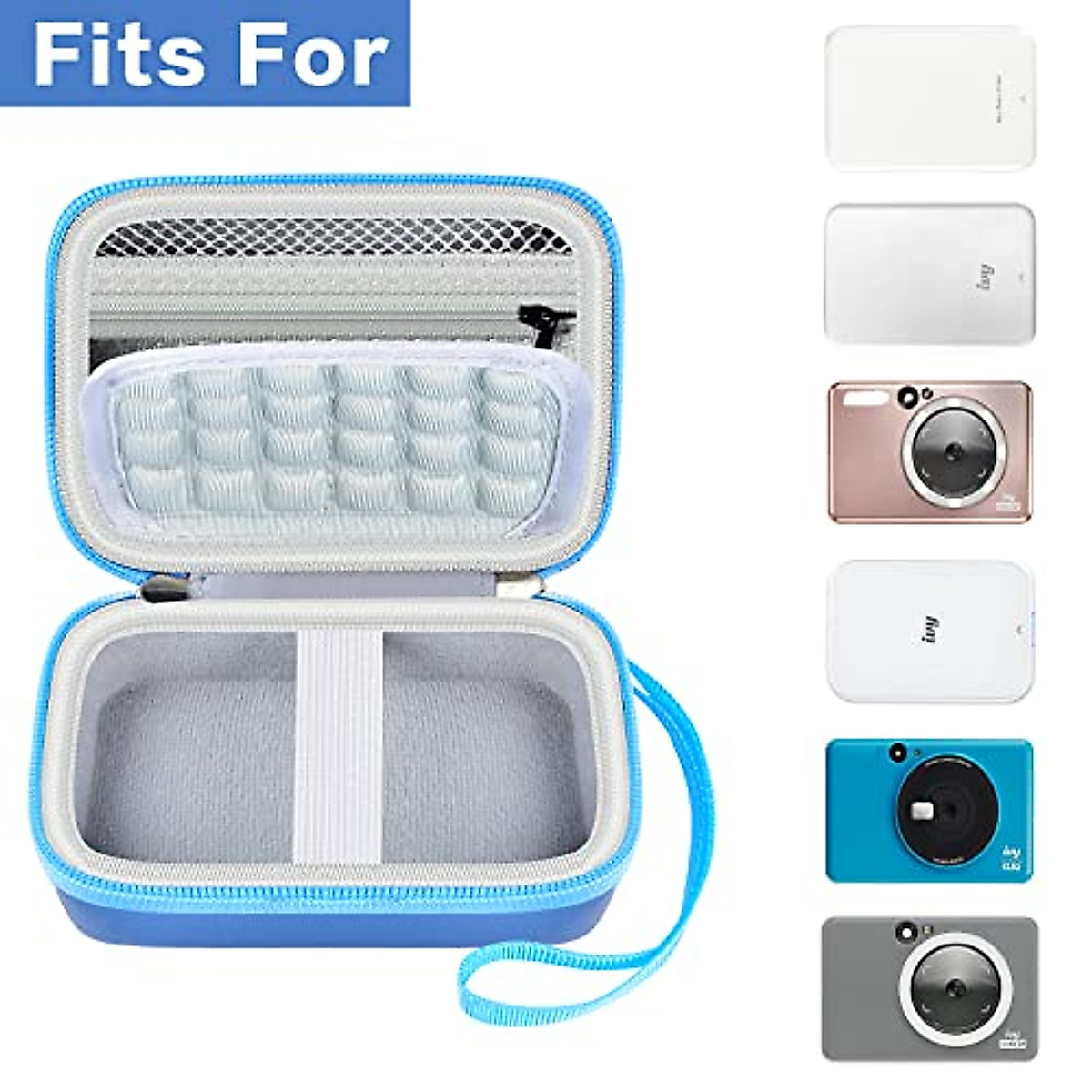 Case Compatible with Canon Ivy 2/ for Ivy Mini Photo Printer/for Canon Ivy CLIQ+/CLIQ 2/ CLIQ+2 Instant Camera Printer, Portable Bluetooth Photo Printer Storage Holder for Paper and Cable-Blue