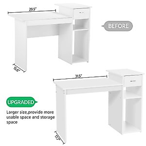 Yaheetech Home Office Computer Desk with Storage Drawer & Monitor Shelf, Writing PC Laptop Table Desk Study Workstation Furniture for Small Spaces, White