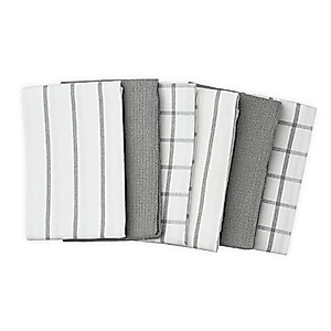 LANE LINEN Kitchen Towels and Dishcloths Set - Pack of 6 Cotton Dish Cloths, 18”x 28”, Soft Hand for Kitchen, Tea Towels, Premium Quick Drying Cleaning Grey