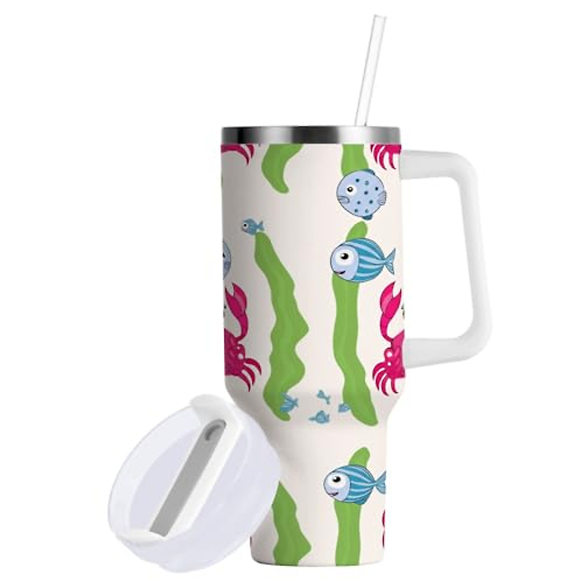 RPLIFE Cute Pink Crabs 40 Oz Tumbler with Handle and Straw, 30 Oz Tumbler, Tumbler for Men