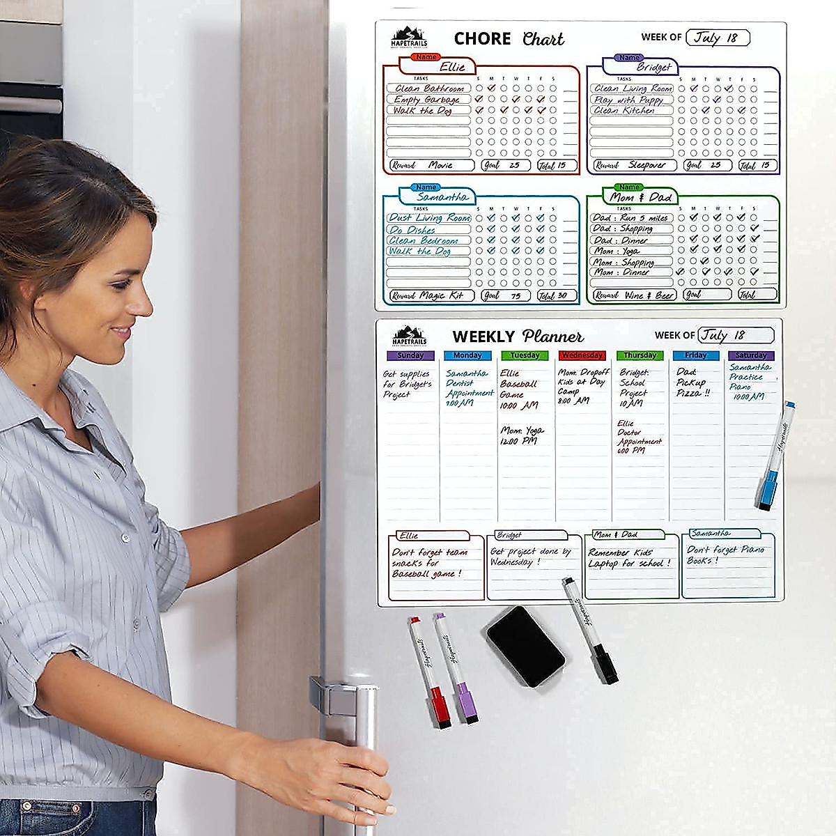 Magnetic Dry Erase Chore Chart for Multiple Kids and Monthly or Weekly Planner Calendar 17x12" Each, Blank Magnetic List, Chores Reward Chart, Good Behavior Chart, Kids Home Magnetic Chore Chart, Kids Multiple Kids, Schedule Board for Kids (Chore Chart an