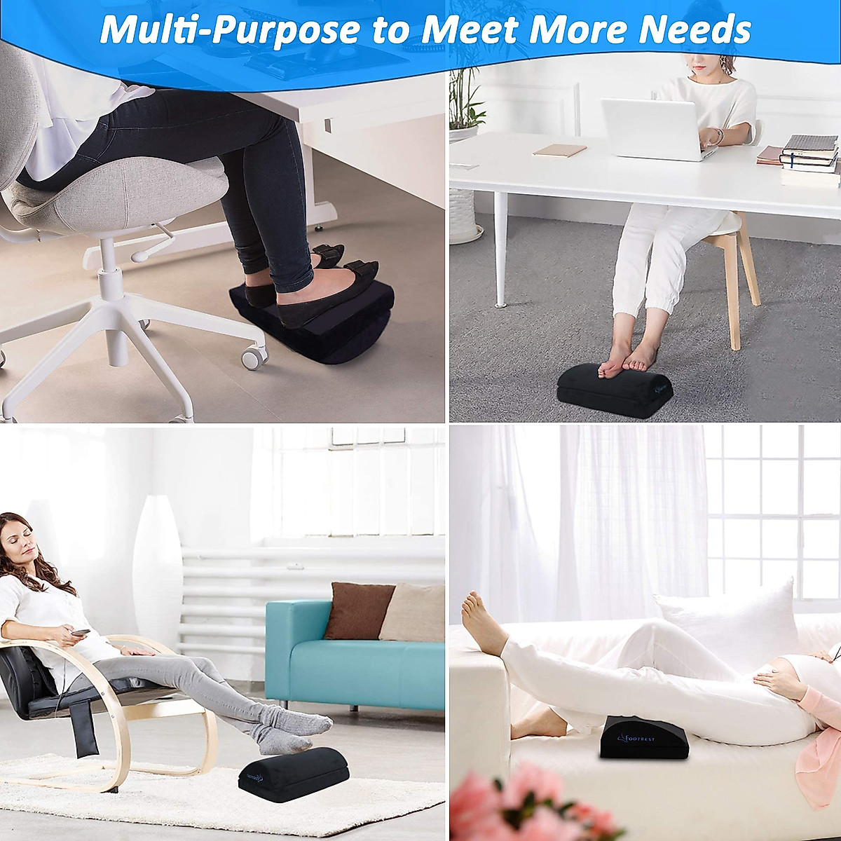 Foot Rest for Under Desk at Work, Ergonomic Foot Stool with 2 Adjustable Heights for Office, Work, Car, Gaming, Computer, Soft Foot Cushion with Memory Foam, Washable Velvet Cover, Non Slip
