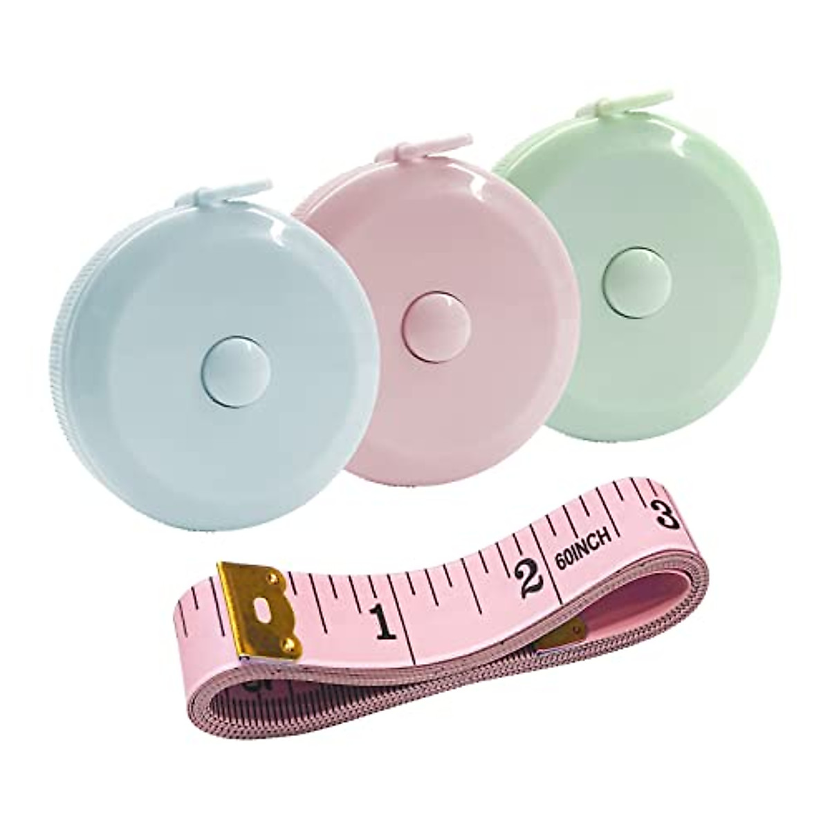 3 Pack Tape Measure Measuring Tape for Body Fabric Sewing Tailor Cloth Knitting Craft Weight Loss Measurements Retractable 60-inch 1.5 Meter, Small Push Button Dual Sided Tape Measure Body Measuring