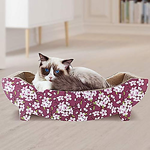 ScratchMe Cat Scratching Post Lounge Bed , Boat Shape Cat Scratcher Cardboard, Durable Recycle Board Pads Prevents Furniture Damage