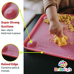 Dr. Betty’s - Food Grade Silicone Placemat/Play Mat with Super Suction and Raised Edges to Contain Messes for Babies + Toddlers + Kids | Non-Slip, Dishwasher Safe (Pink)