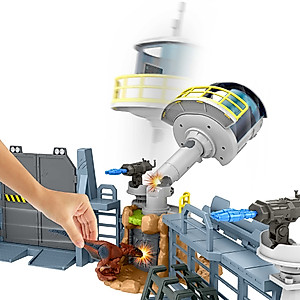 Mattel Jurassic World Dominion Outpost Chaos Playset with 1 Dinosaur & 1 Human Action Figure, 2 Blasters & More, 4ft Long, Breakaway Parts