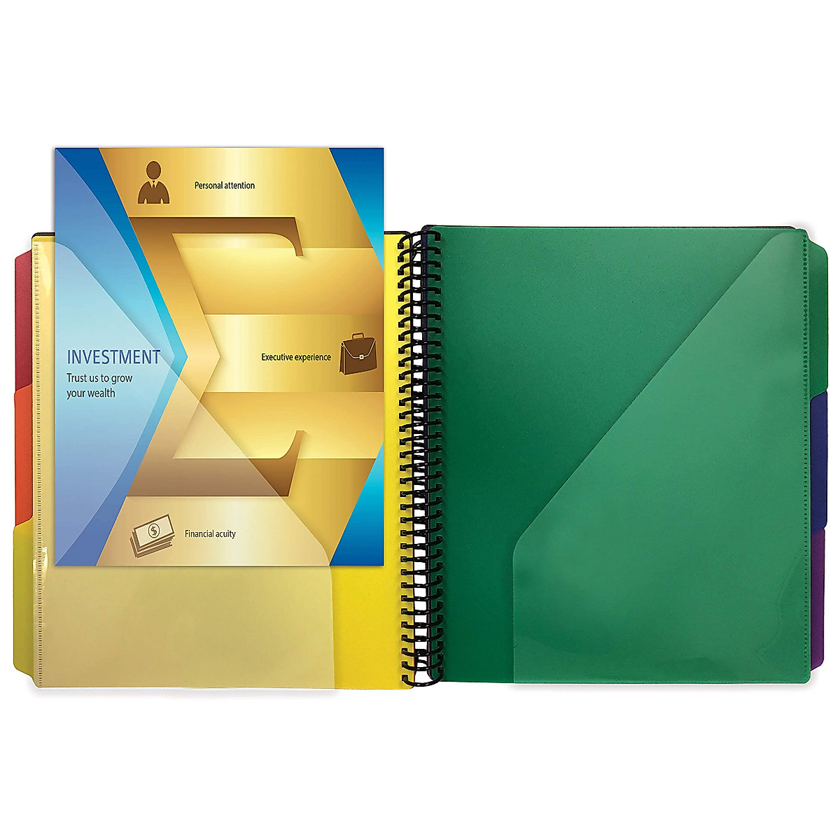 24 Pocket Poly Spiral Project Organizer, Heavy Duty, with Back Cover Utility Pouch, 1/3 Cut Tabs, 12 Tab Color Dividers, Clear View Front Cover, Letter Size, Project Folder, by Better Office Products