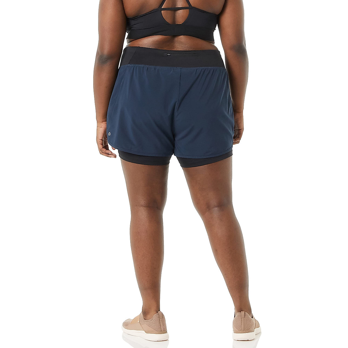 Amazon Essentials Women's Standard-fit Knit Waistband 2-in-1 Woven Running Short (Previously Core 10), Navy/Black, 2X