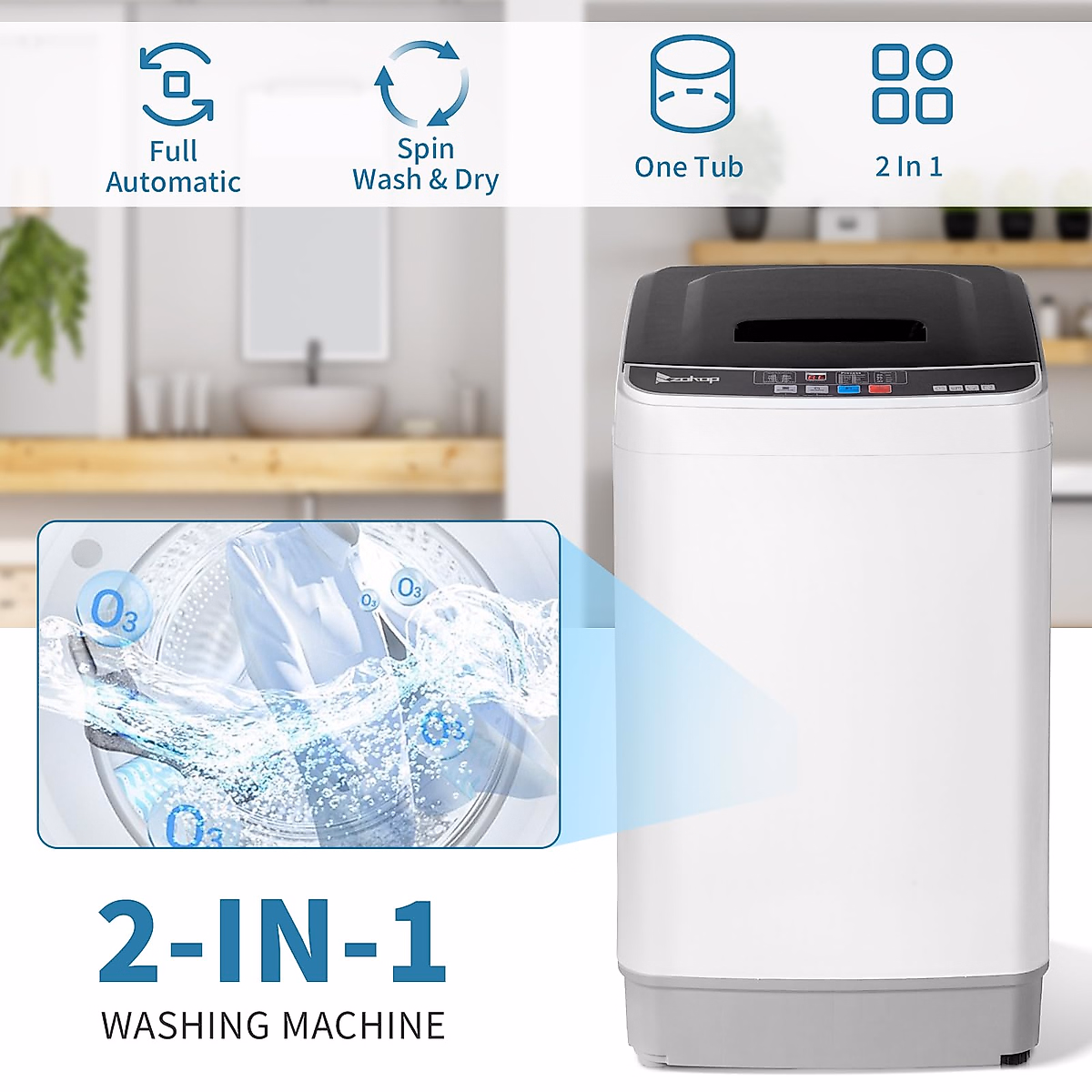 Winado Full Automatic Washing Machine, 17.6Lbs Top Load Portable Washer with Drain Pump, 10 Wash Programs 8 Water 2 in 1 Washer and Dryer for Apartments, RV, Camping