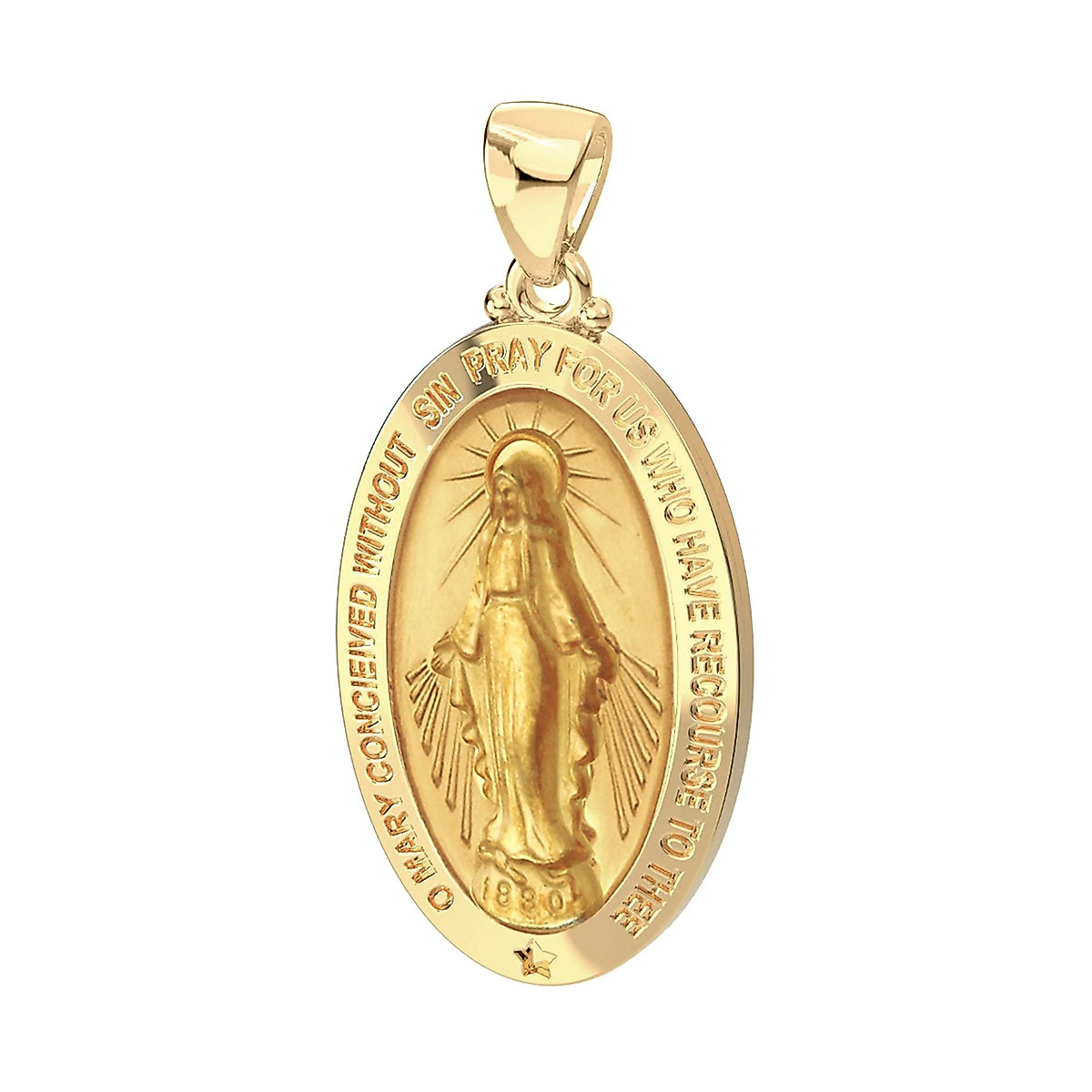US Jewels Ladies 26mm 14K Yellow Gold Virgin Mary Hollow Oval Polished Pendant