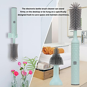 WHNL Rechargeable Electric Bottle Brush Cleaner Set with 3 Piece Silicone Baby Bottle Brush Cleaner and Straw Cleaner Brush,BPA Free,Waterproof,Perfect Baby Registry Gift,Blue