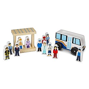 Melissa & Doug Wooden Off To Work Bus Play Set (14 pcs)