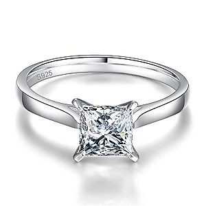 AVECON 1.5 Carat Princess Cut Cubic Zirconia Ring 925 Sterling Silver Solitaire Engagement Wedding Promise Rings for Women Anniversary Valentine's Day Jewellery Gifts for Her SIZE 5.5
