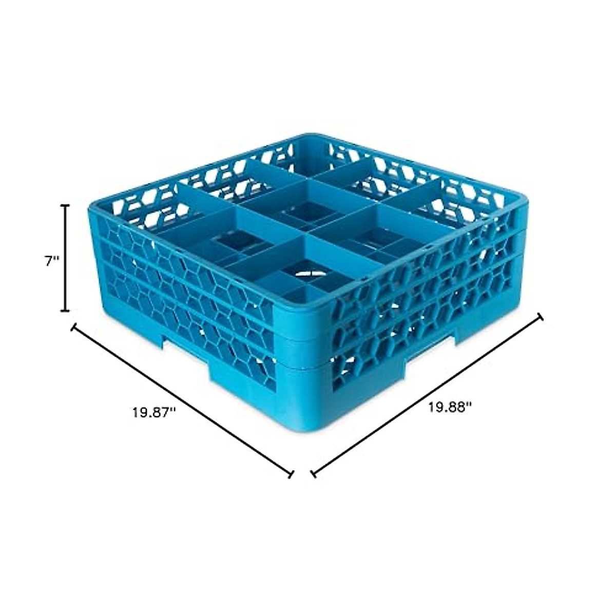 Carlisle FoodService Products RG9-214 OptiClean 9 Compartment Glass Rack with 2 Extenders, 7.12", Polypropylene, Blue