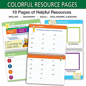 Primary Journal for Writing & Drawing for Kids. Kindergarten Journals include Reading Log Pages & Worksheet Pages for Geography, Days of Week, Seasons and More.