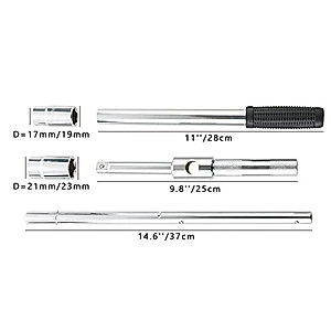 FLKQC 23" Universal Extended Lug Wrench, 4 Way Tire Iron Nut Wrench Set with Storage Bag, 17mm/19mm, 21mm/23mm