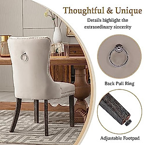 civama Dining Chairs Set of 4, Velvet Nikki Collection Dining Room Chair Upholstered Modern Luxury Tufted with Nailhead Trim Back Pull Ring Solid Wooden Legs, Beige