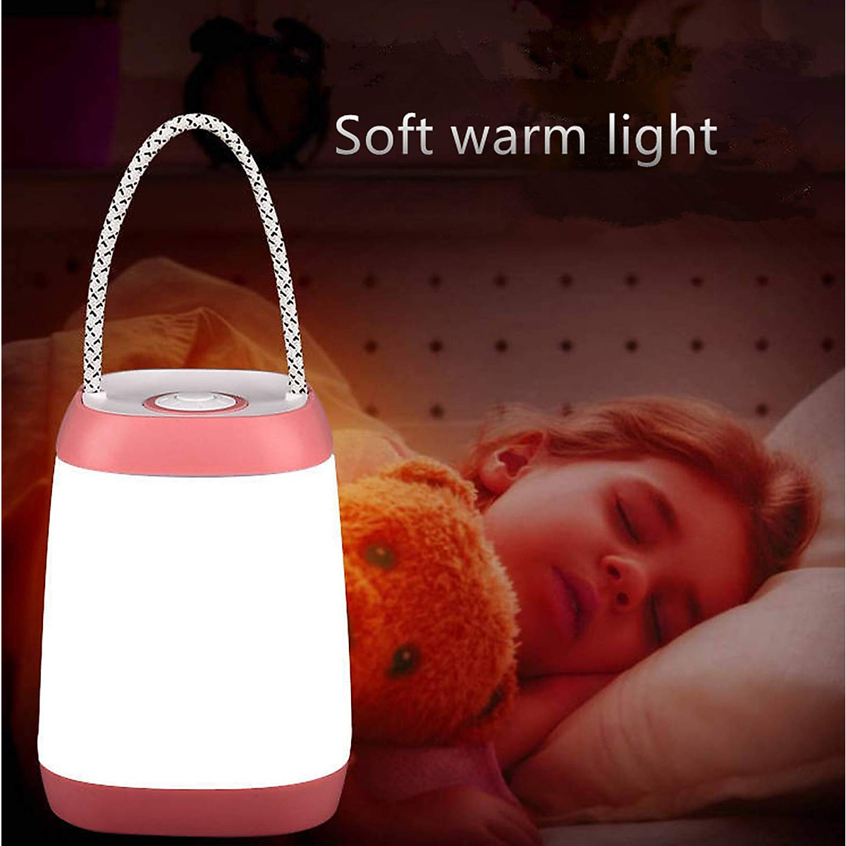 Hathdia Night Light for Kids, USB Rechargeable Nursery Lamp Portable Camping Lantern with 3 Light Modes for Camping,Emergency,Bedroom,Indoor and Outdoor(Pink, 1 Pack)