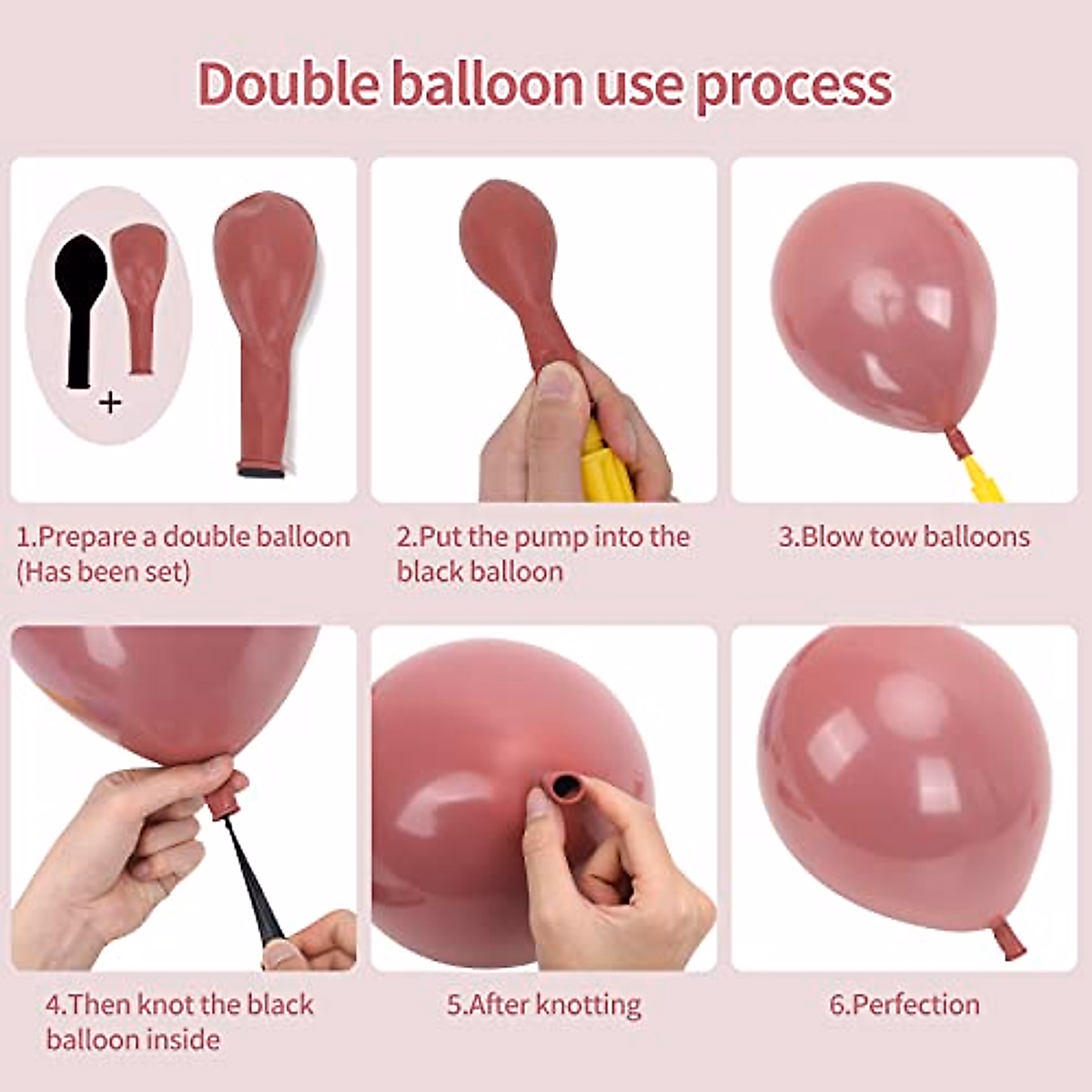 Rubfac 162pcs Boho Balloon Garland Arch Kit Blush Balloons Double Stuffed Dusty Pink Cream Peach Chrome Rose Gold Balloons for Birthday Baby Shower Bridal Wedding Graduation (Total 300pcs)