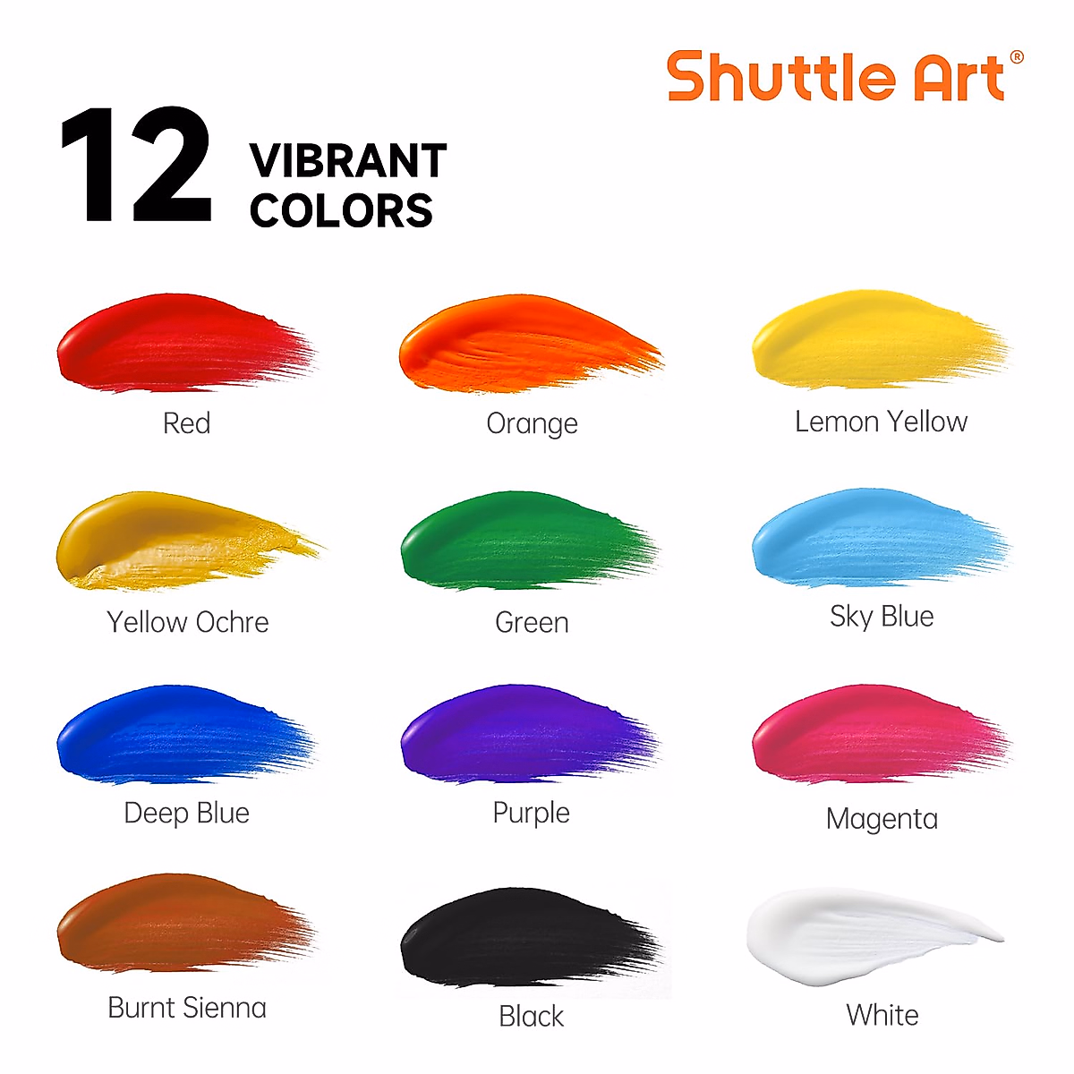 Shuttle Art Acrylic Paint, 12 Colors Acrylic Paint Large Bottle Set, 473ml/16oz Each, Rich Pigments, High Viscosity, Bulk Paint for Artists, Beginners and Kids on Rocks Crafts Canvas Wood Ceramic