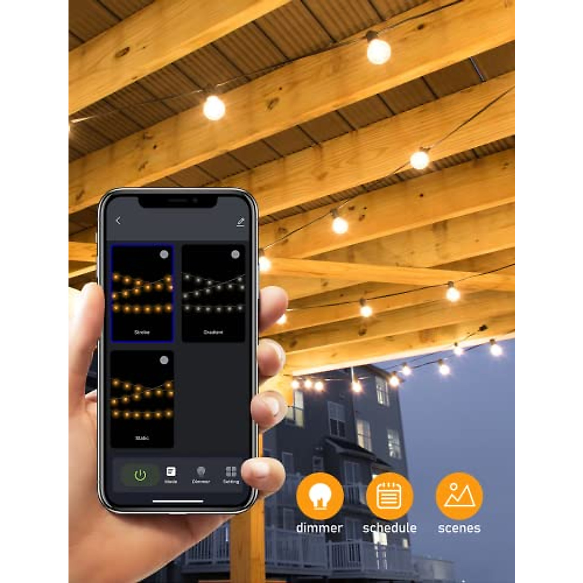 Outdoor String Lights with Dimmer - 50Ft Led Patio Lights App Control 3 Modes Waterproof Connectable Hanging Light with Timer Function 25 Plastic G40 Globe Bulb for Backyard Porch Balcony Party Decor