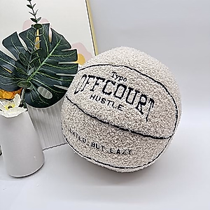 Tezimjia 2023 New Offcourt Basketball Pillow,11" Basketball Shaped Pillow Teddy Fleece Embroidered Basketball Throw Pillow Fuzzy Plush Toy Gifts for Kids Boys Girls (Beige)