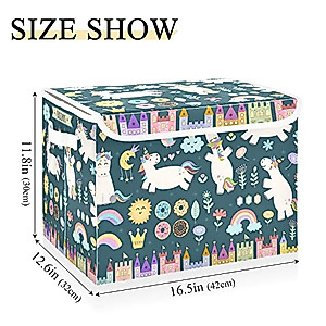 RunningBear Unicorn and Fairytale Large Storage Bins with Lid Collapsible Storage Bin Box Shelves Cube Storage Foldable Fabric Storage Boxes for Clothes Towels Magazine