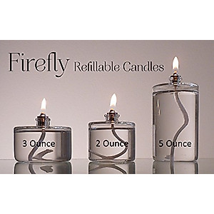 Firefly 2-Ounce Refillable Glass Liquid Candle - Votive Size Emergency Candles - Replacement for Liquid Paraffin Disposable Fuel Cells
