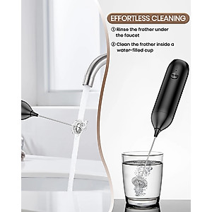Homradise Milk Frother Rechargeable, Electric Milk Frother Handheld USB-C Powerful Coffee Frother Milk Foam Maker for Coffee Latte, Cappuccino, Mocha, Macchiato, Frappe and Protein Powder -Black
