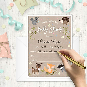 Canopy Street Woodland Animals Baby Shower Invitation / 25 Adordable Animals Themed Fill In Baby Shower Invites / 5" x 7" New Baby Forest Animal Invitation Cards