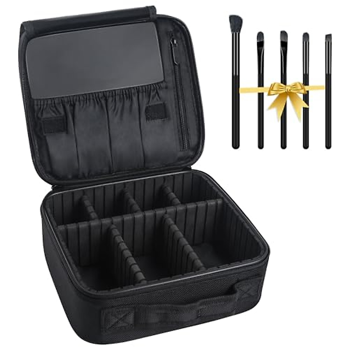 DISEN Makeup Bag Organizer, with Extra 3 Brushes, Adjustable Dividers, Cosmetic Bag Portable Travel Case Waterproof and Durable, for Women