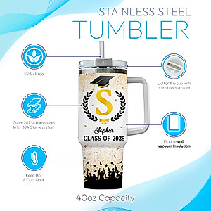 Hyturtle Personalized Graduation Tumbler Class Of 2025 - Graduation Gifts For Her - Best Congrats Grad Gifts For College High School Masters Degree - Custom Tumbler 40oz Stainless Steel Coffee Cup