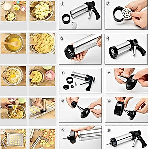 Cookie Press Cookie Press Gun Kit Stainless Steel Cookie Press Gun 13 Cookie Mold Discs 8 Piping Nozzles Cookie Press Christmas Party Fest Decoration DIY Biscuits Cake Decorating Icing Tool