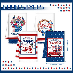 Kajaia 4 Pcs Labor Day Kitchen Towels 17.72 x 23.62 Inch Patriotic Stars and Stripes Dish Towels 4th of July Hand Towels American Flag Dish Towel Red White Blue Tea Towel for Bathroom Room Decorations