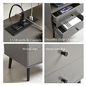 OBRICOL Night Stand,Charging Station Side Table, Functional End Table for Bedroom,Living Room (Grey)