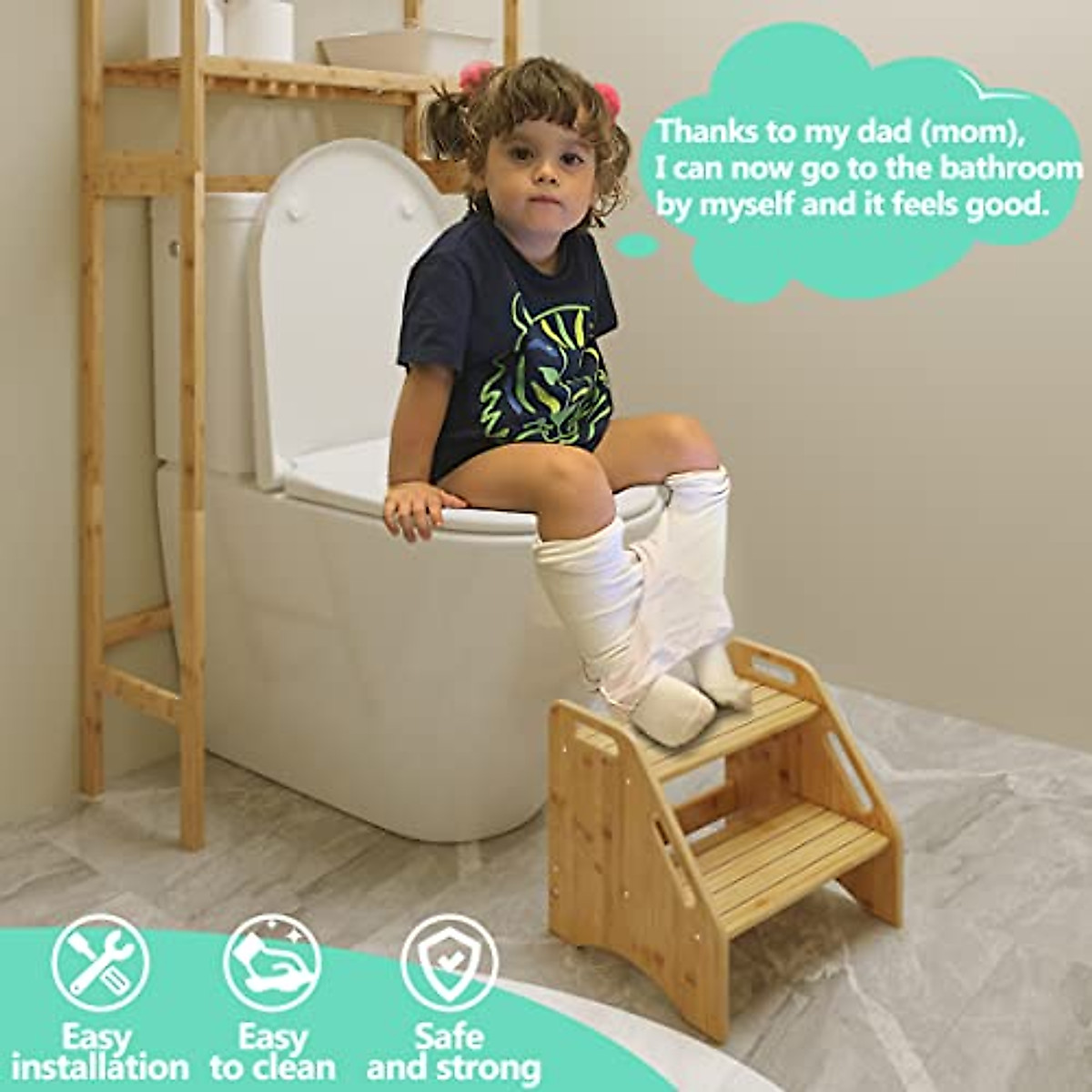 AMBIRD Wooden Step Stool, Two Step Stools Toddler 300 lbs Capacity with Safety Non-Slip Pads and Handles, Bamboo Step Stool for Bathroom, Kitchen Step Stools Dual Height Step Stools for Kids (Natural)