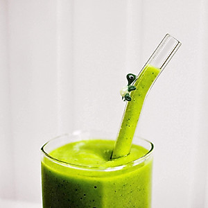 3pcs Reusable Glass Straws Green Turtle on Clear Bent Straw 8 in x 9 mm With Cleaning Brush, Perfect for Smoothies, Cocktails