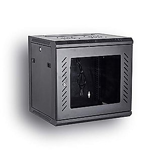 [Fully Assembled] KENUCO Deluxe IT Wall Mount Cabinet | Server Rack | Data Network Enclosure 19-Inch Server Network Rack with Locking Tempered Glass Door (Black 09U)